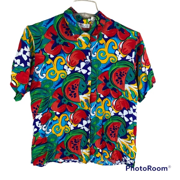 Vintage America | Tops | Vintage Bright Tropical Watermelon Floral ...